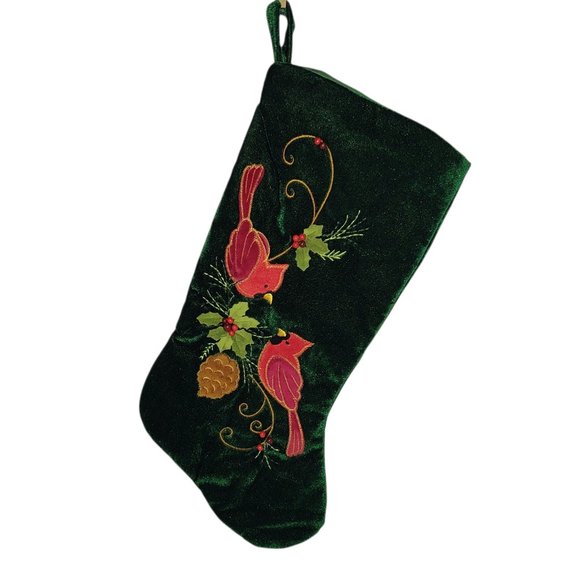 Dan Dee | Holiday | Dan Dee Green Velvet Embroidered Cardinal Birds ...